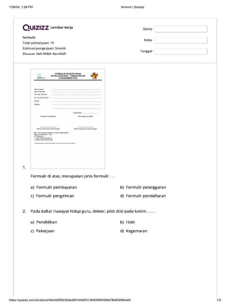 KELAS 6 - FORMULIR (Senin, 29 Juli 2024) | PDF