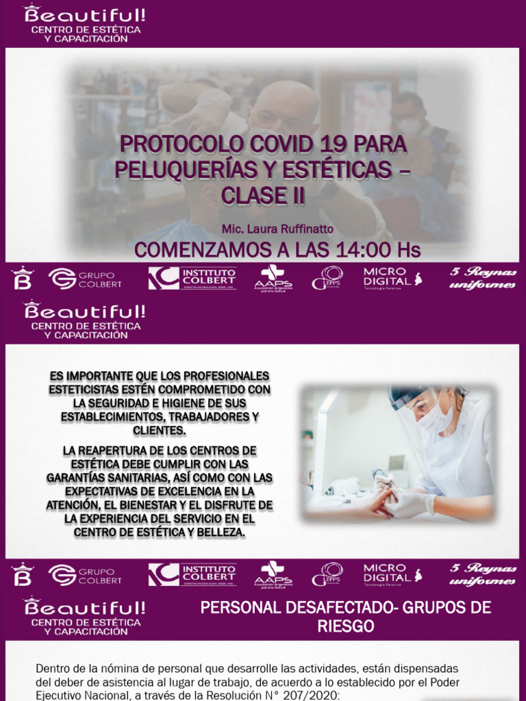 Protocolo Covid 19 Para Peluquerías y Estéticas – Clase 2 | PDF | Lavado de manos | Guante