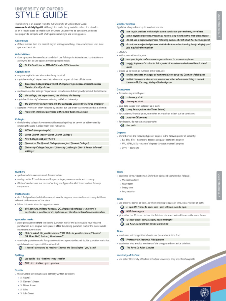 Style Guide Quick Reference A-Z | PDF | Adjective | Linguistics