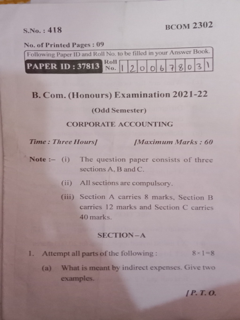 Corporate Accounting Exam Paper 2021-22 | PDF | Marketing | Lean ...