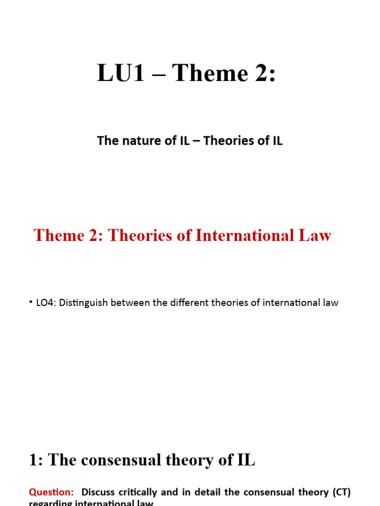 INTL8411 - LU1 Theme 2 - The Theories of IL | PDF | Treaty | Natural Law