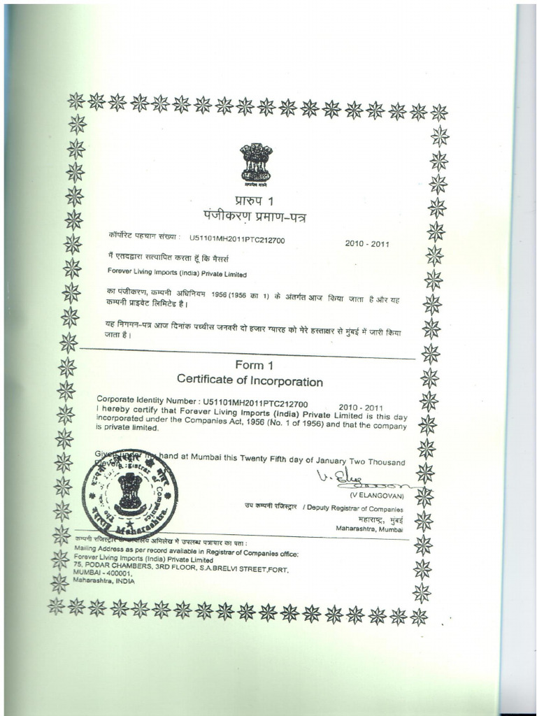 Certificate of Incorporation | PDF