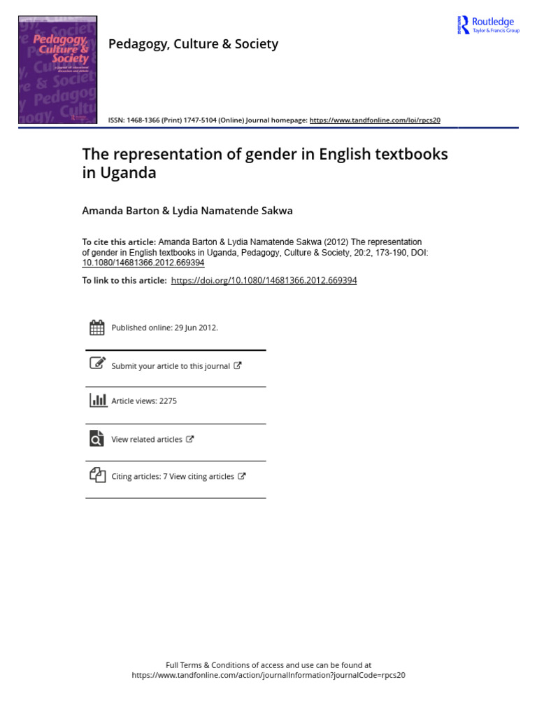 The Representation of Gender in English Textbooks in Uganda | PDF ...