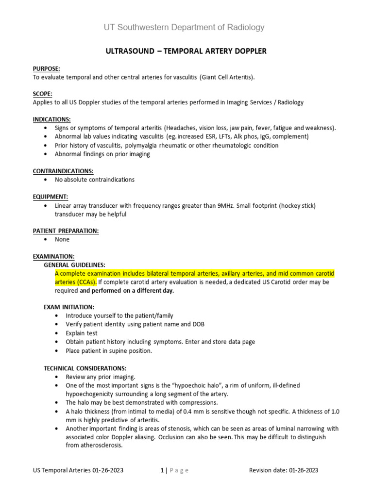 US Temporal Arteries | PDF | Clinical Medicine | Medical Specialties