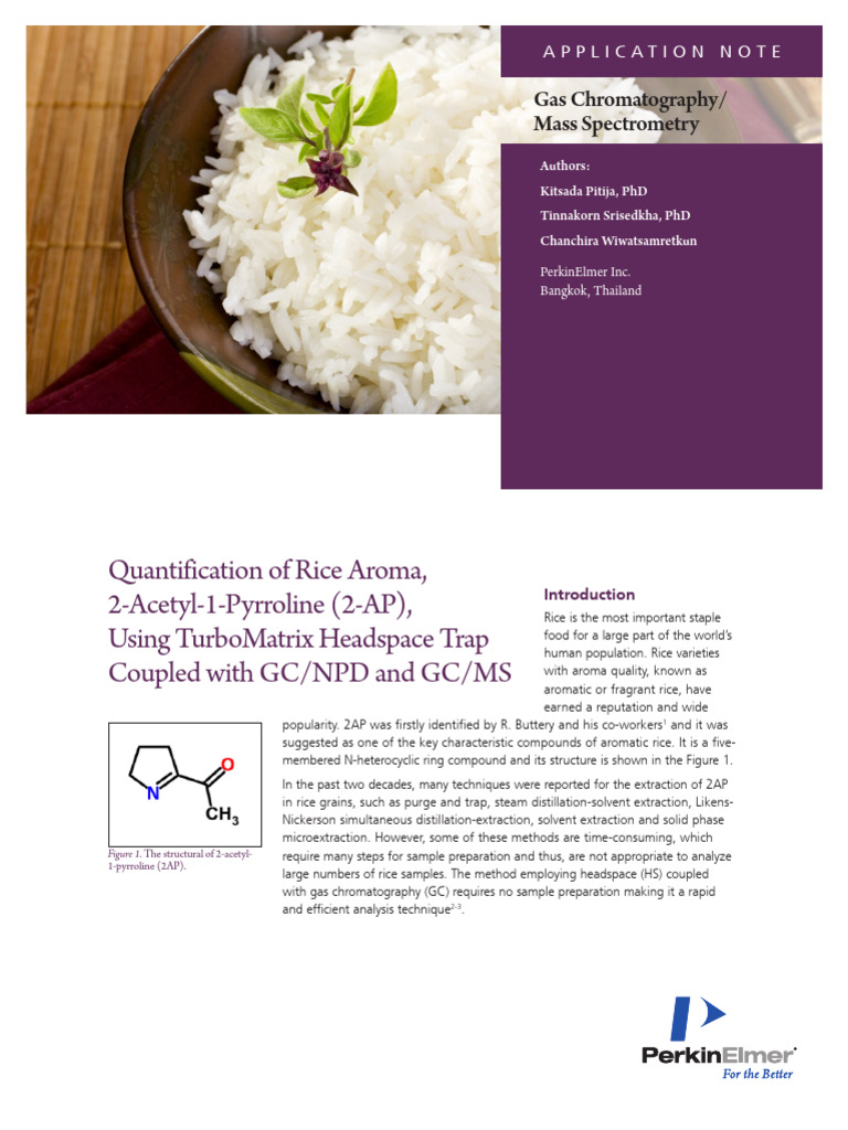 APP - 013275 - 01 Quantification of Rice Aroma Application Note | PDF | Gas Chromatography | Gas ...