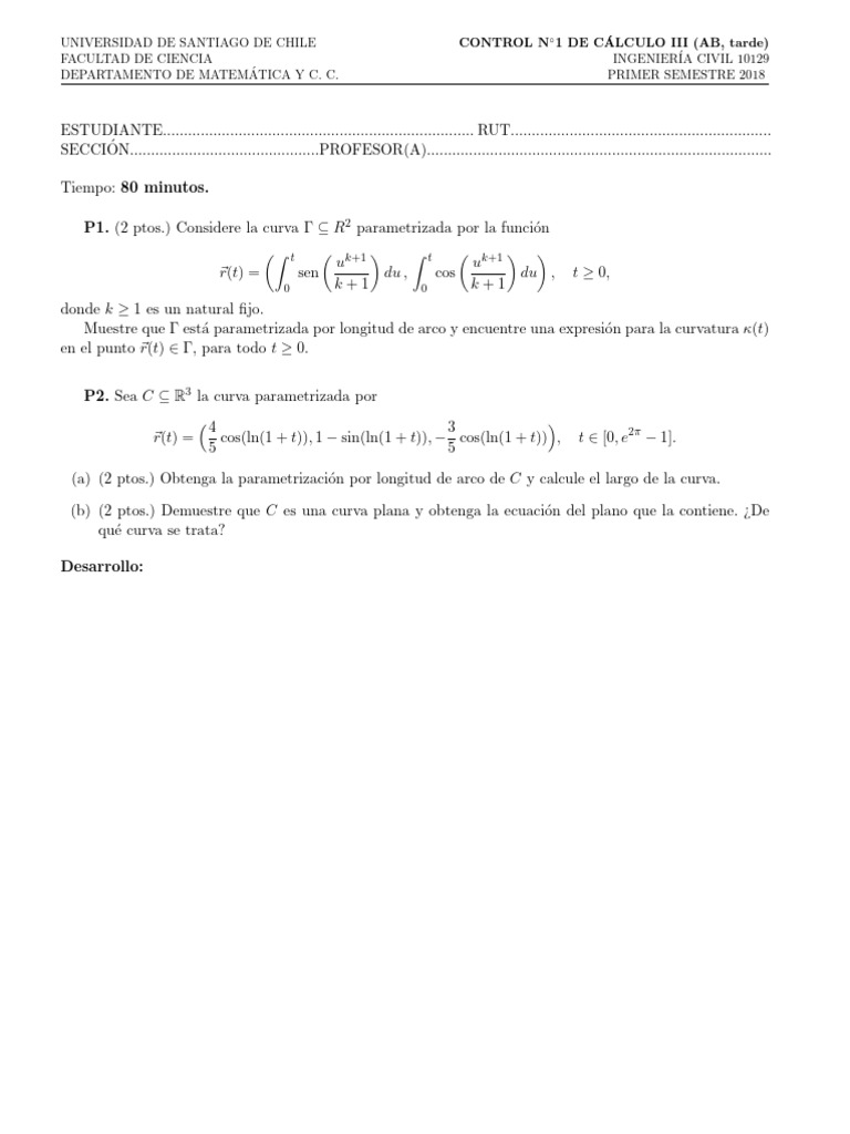 Control 1A 1-2018 | PDF | Geometría algebraica | Colector