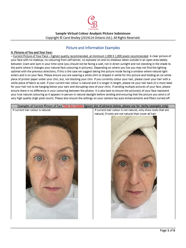 Sample - Virtual Colour Analysis Picture Submission - v1 | PDF | Eye ...