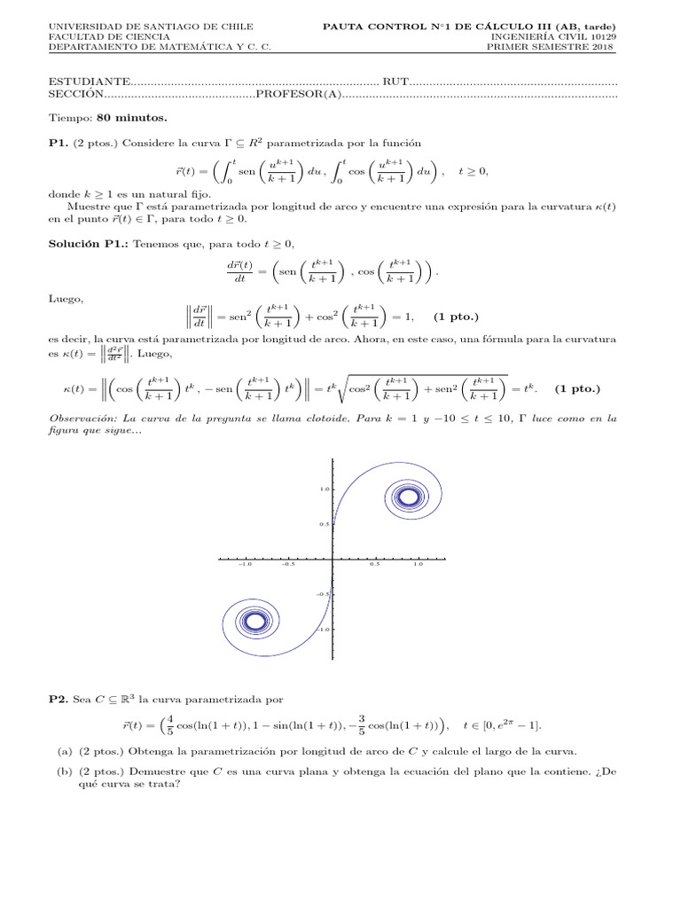 Control 1A Pauta 1-2018 | PDF | Geometría algebraica | Geometría diferencial