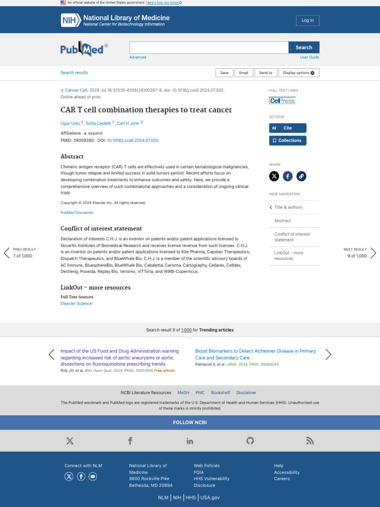 CAR T Cell Combination Therapies To Treat Cancer - PubMed | PDF | Pub Med | Clinical Medicine