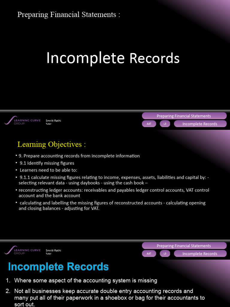 Incomplete Records | PDF | Debits And Credits | Accounting