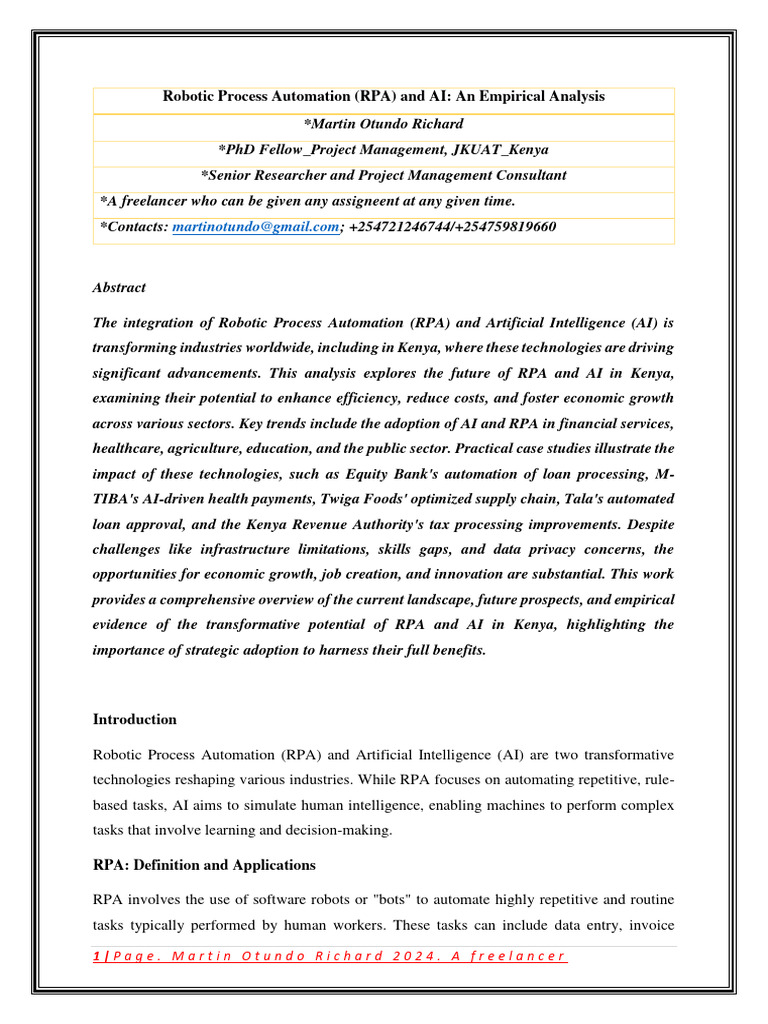 Robotic Process Automation (RPA) and AI An Empirical Analysis | PDF ...