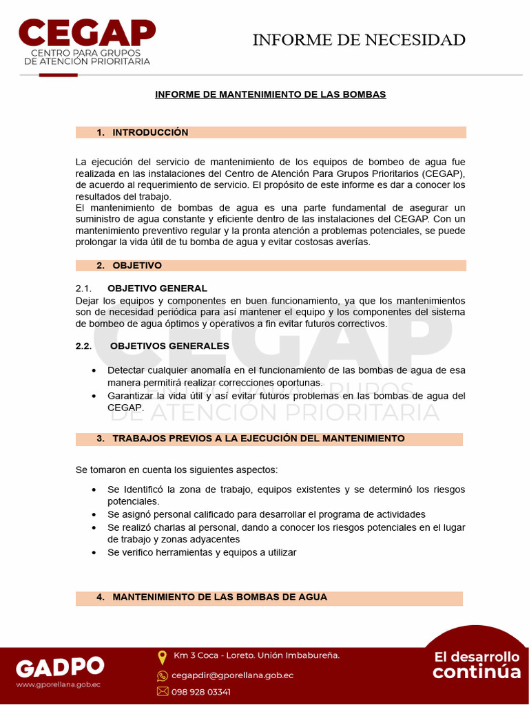 Informe de Mantenimiento de Las Bombas | PDF | Bomba | Agua