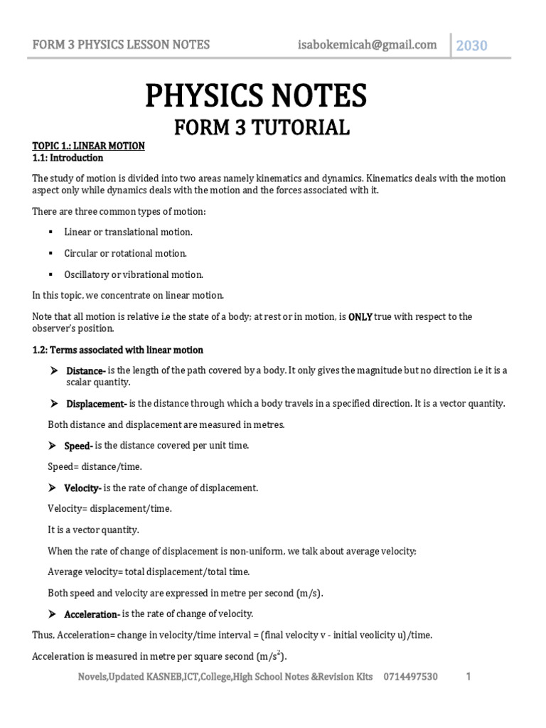 Form 3 Physics Lesson Notes | PDF