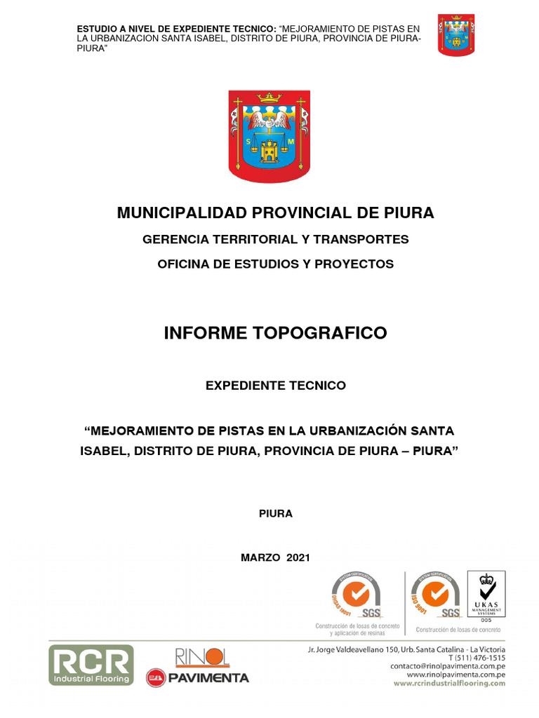 T-01A - Informe Topografico - SANTA ISABEL - A-A | PDF | Topografía | Tecnología geográfica