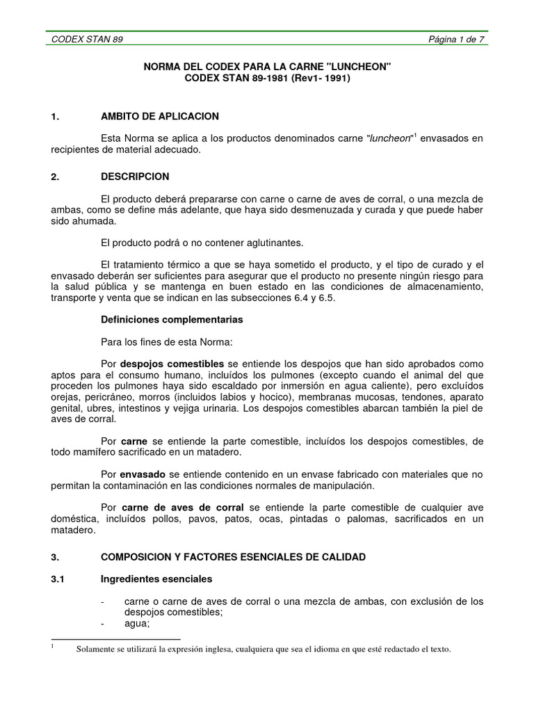 Norma Codex para Carne Luncheon | PDF | Carne | Glucosa