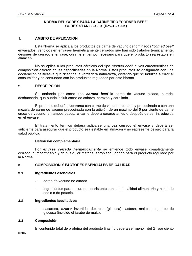 Norma Codex para Corned Beef | PDF | Carne | Glucosa