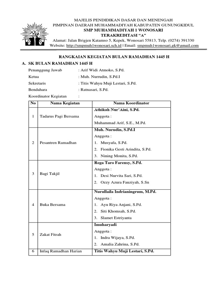 Rangkaian Kegiatan Ramadhan 2024 | PDF