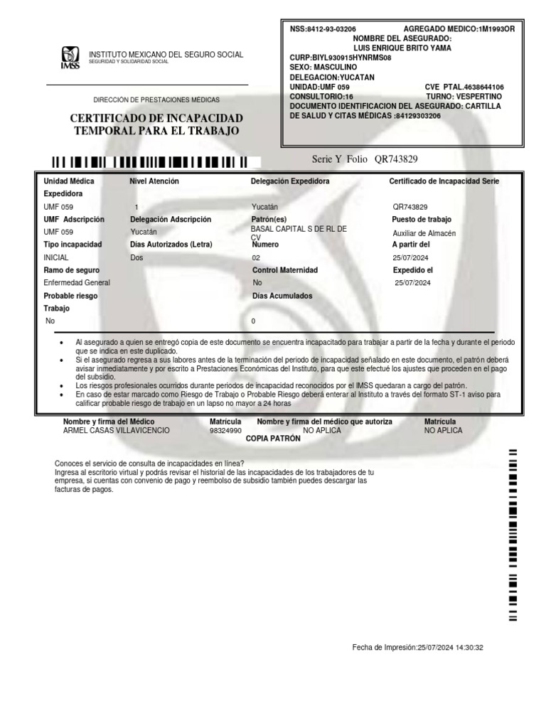 Incapacidad Imss-5 | PDF | Medicina