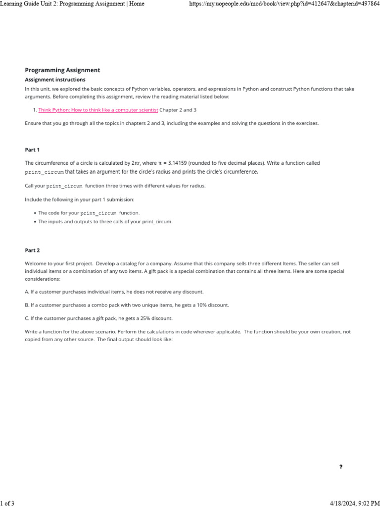 CS 1101 Learning Guide Unit 2 Programming Assignment Home | PDF | Function (Mathematics ...