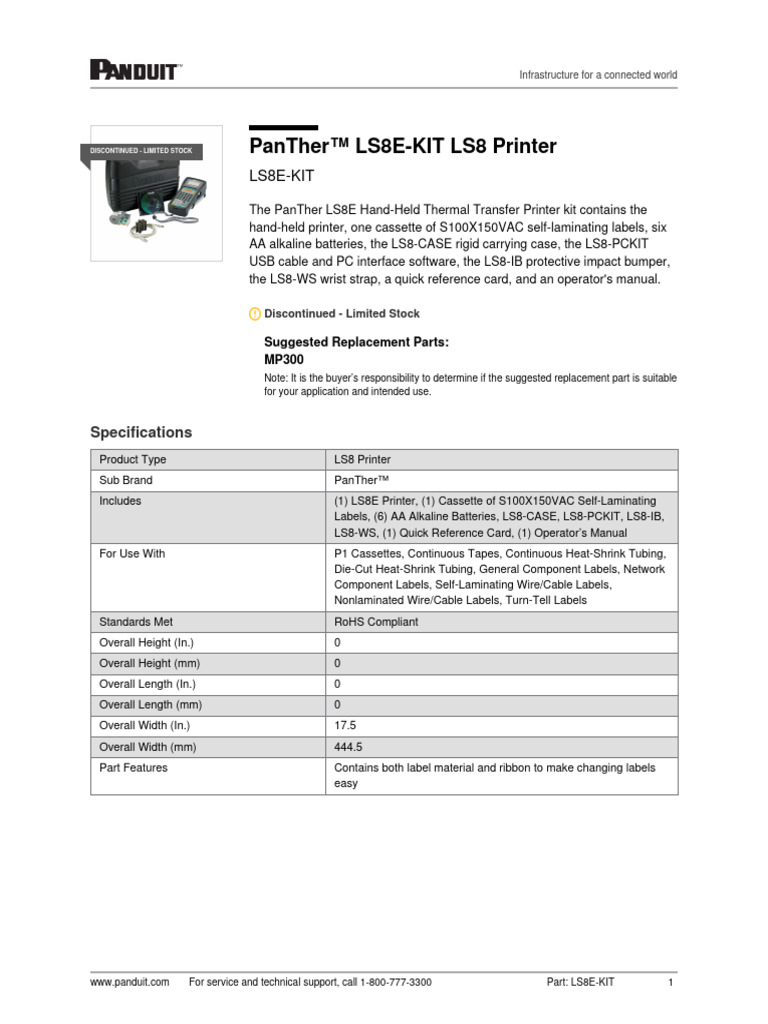 PanduitProductDetails LS8E KIT | PDF | Printer (Computing) | Equipment