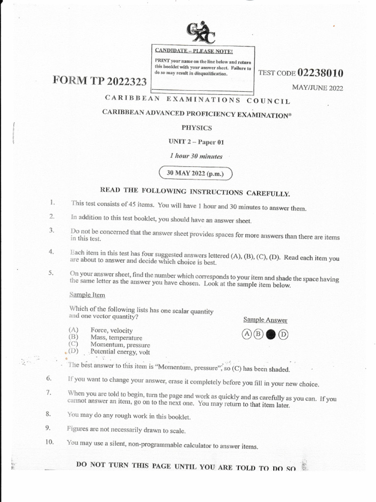 Cape Physics U2 P1 May-June 2022 With Answers | PDF