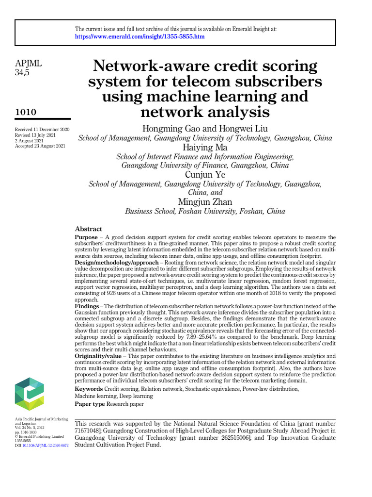 Network-Aware Credit Scoring System For Telecom Subscribers Using Machine Learning and Network ...
