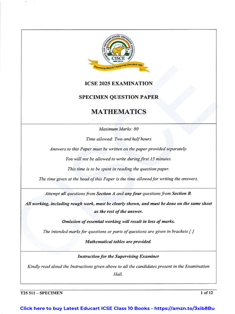 2024-25 Icse Class 10 Maths SQP | PDF