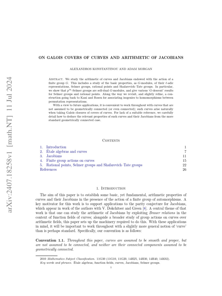 On Galois Covers of Curves and Arithmetic of Jacobians | PDF | Field (Mathematics) | Group ...