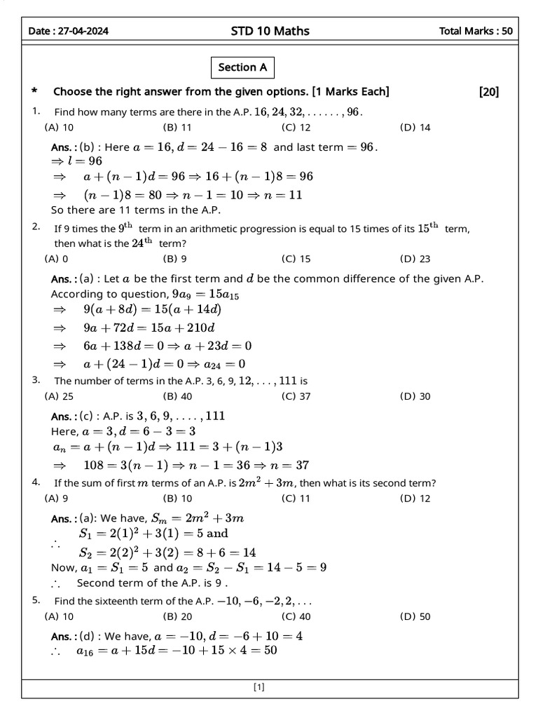 Arithmetic Progression Solution Pdf Mathematics