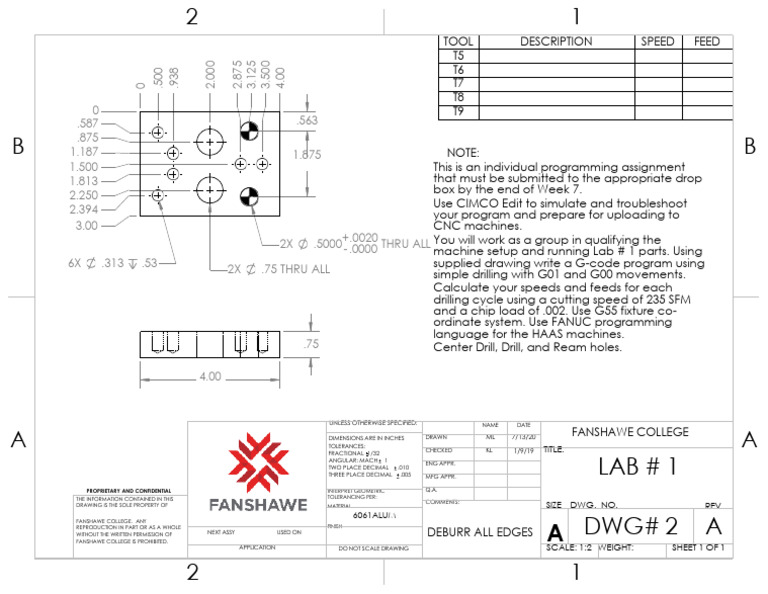 Lab1 DWG2 | PDF | Drilling | Cutting Tools