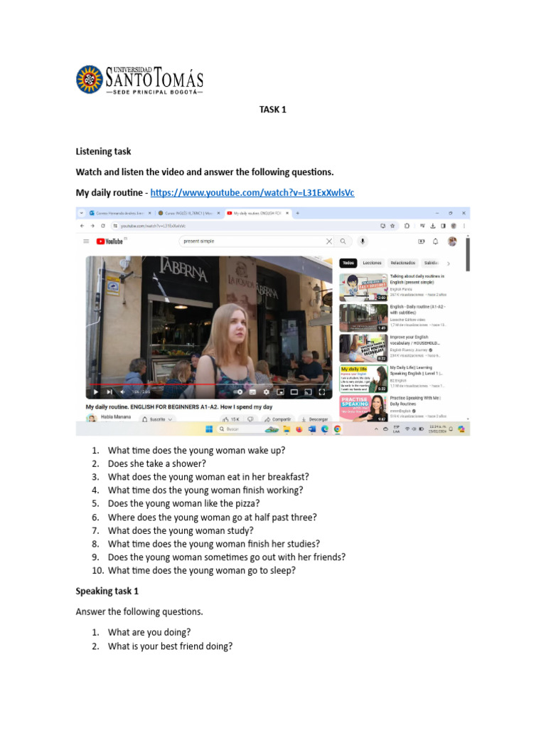 Daily Routine Video Transcript Analysis | PDF