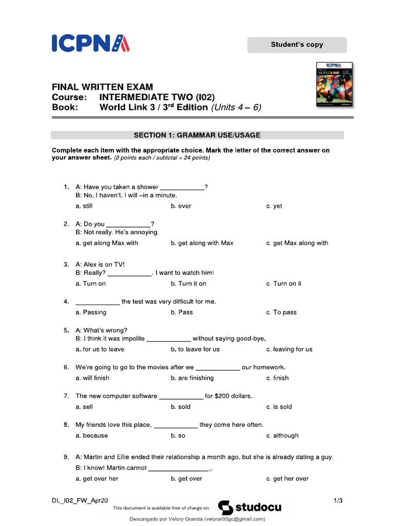 Final Written Exam I02 | PDF