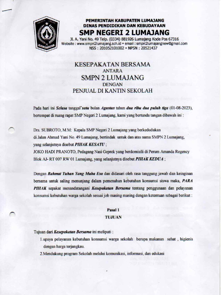 Contoh Mou Sekolah Dengan Lembaga Lain | PDF