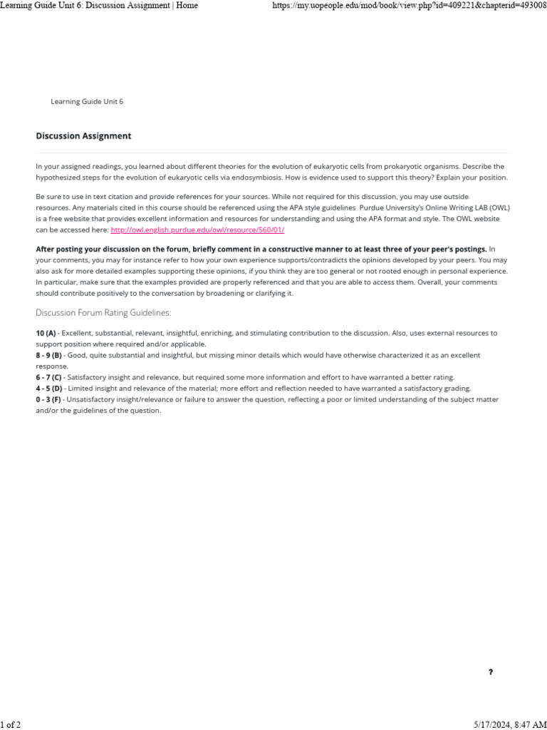 BIOL 1301 Learning Guide Unit 6 Discussion Assignment Home | PDF | Apa ...
