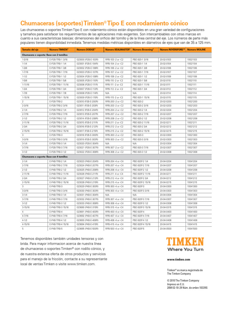 Intercambio Chumaceras Timken-Dodge-Sealmaster-etc | PDF | Bienes ...