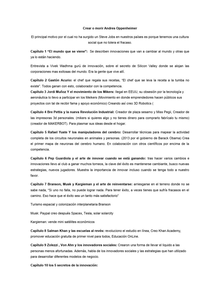 Crear o Morir MINI RESUMEN | PDF