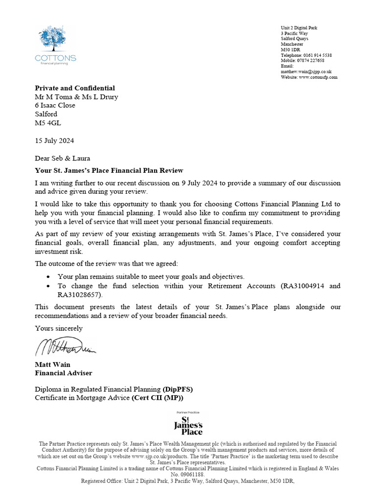 Drury L Toma S 2024 07 15 Annual Review Letter PDF Financial Risk