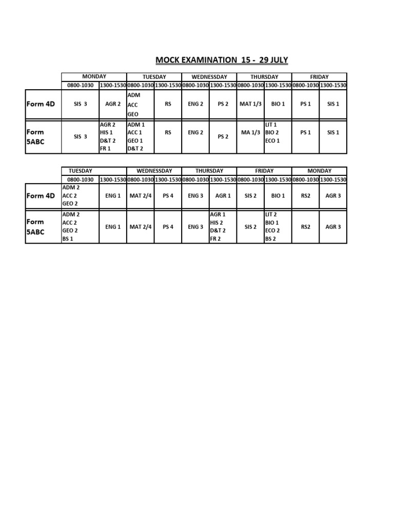 Mock Time Table 2024 | PDF