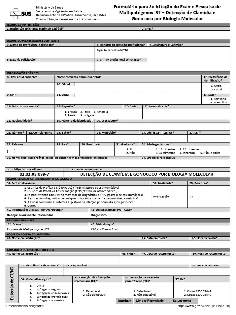 Form-Solicitacao Multipatogenos-Ist Deteccao-De-Ctng v1 2023 Digitavel | PDF | Gravidez ...