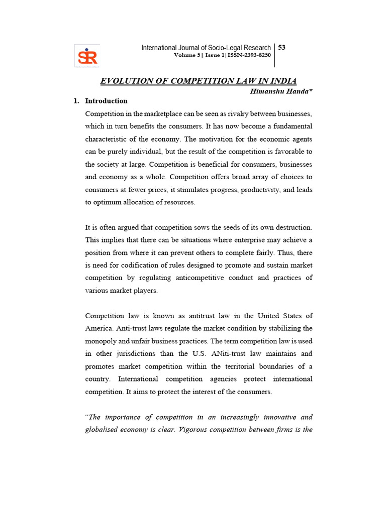 Evolution of Competition Law in India | PDF | Competition Law | Competition