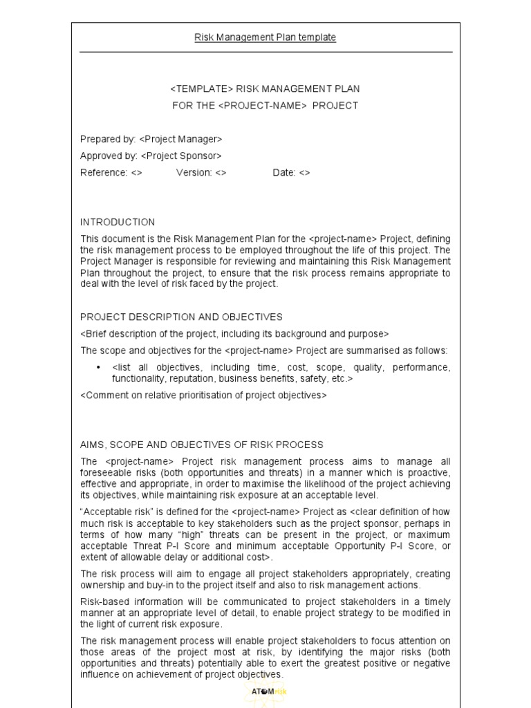 Risk Management Plan Template | PDF | Risk Management | Accountability