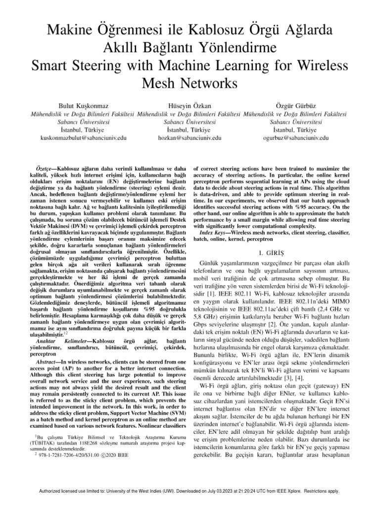 Smart Steering With Machine Learning For Wireless Mesh Networks | PDF