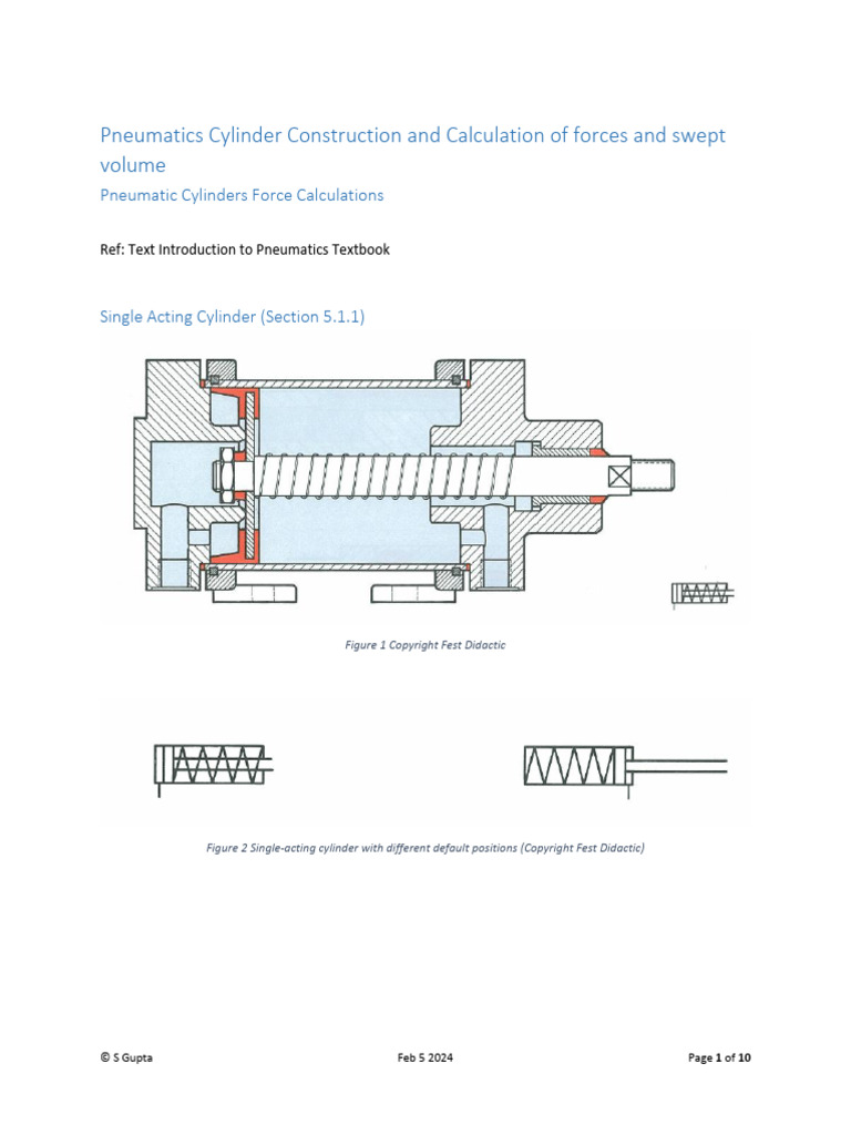 Pneumatics Cylinder Construction and Calculation of Forces and Swept ...