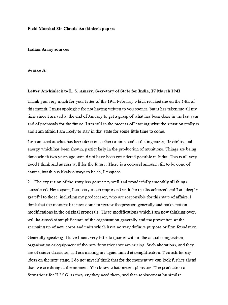 Auchinleck - Churchills Army Sources - IA | PDF | Military