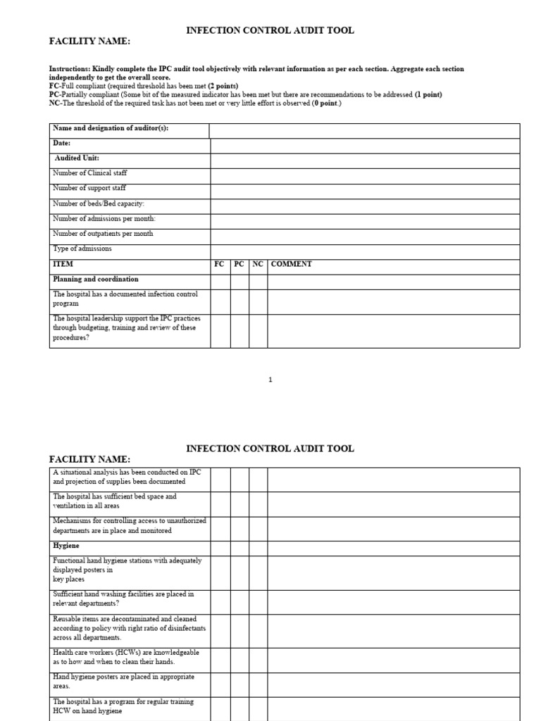 Infection Control Audit Tool | PDF | Personal Protective Equipment ...