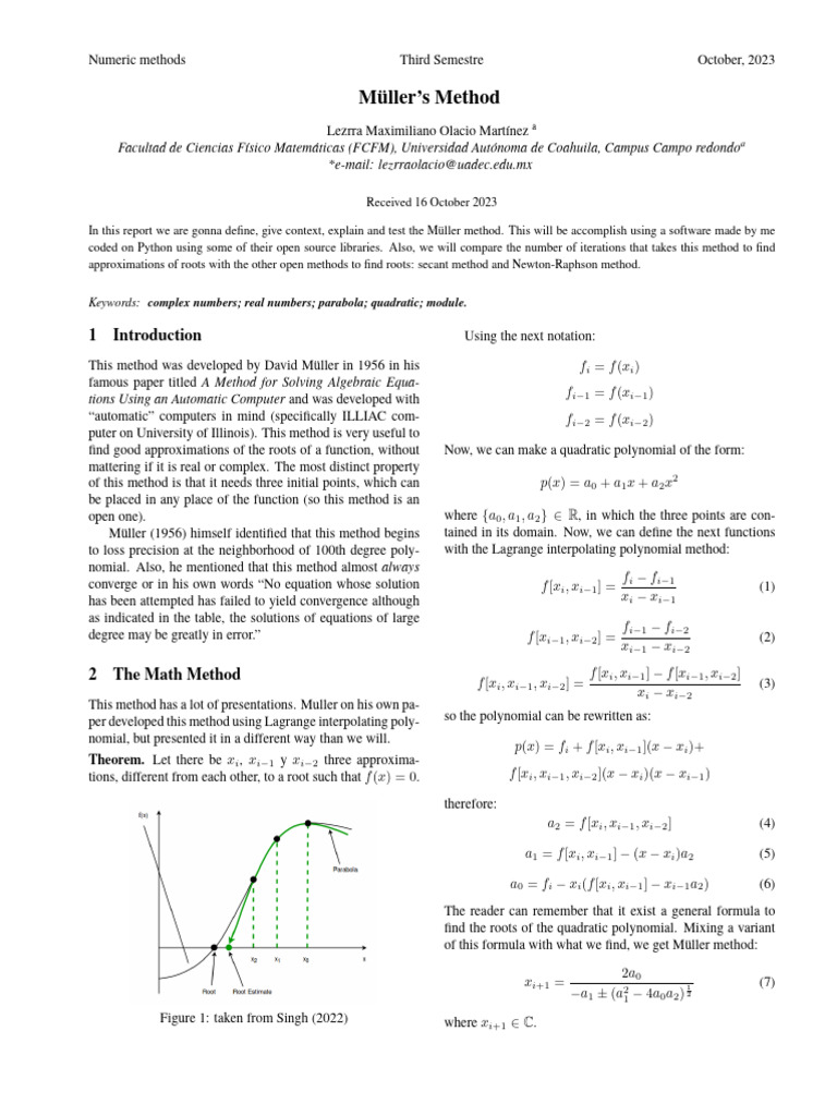 Método de Muller | PDF | Quadratic Equation | Polynomial