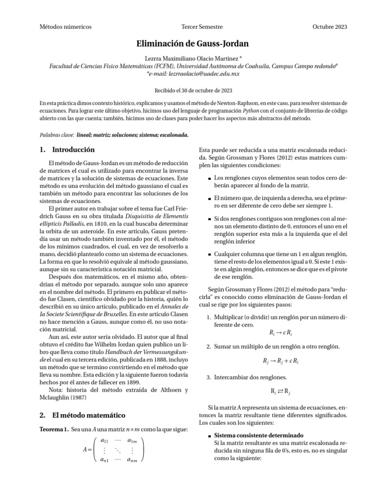 Método Gauss-Jordan en Python | PDF | Matemáticas Aplicadas | Análisis ...