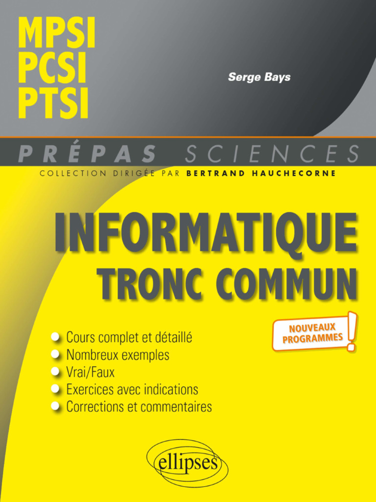 Ellipses Informatique Tronc Commun MPSI PCSI PTSI Programme 2021 | PDF