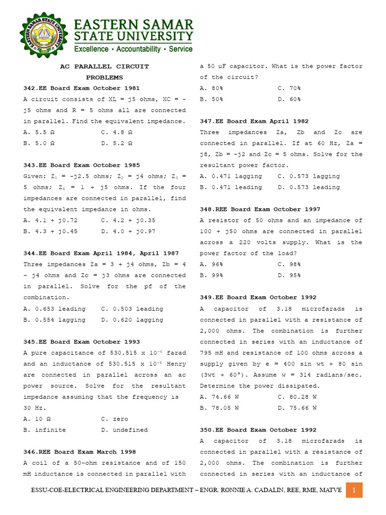 Ac Parallel Circuit Problems Pdf Electrical Impedance Series And 8974