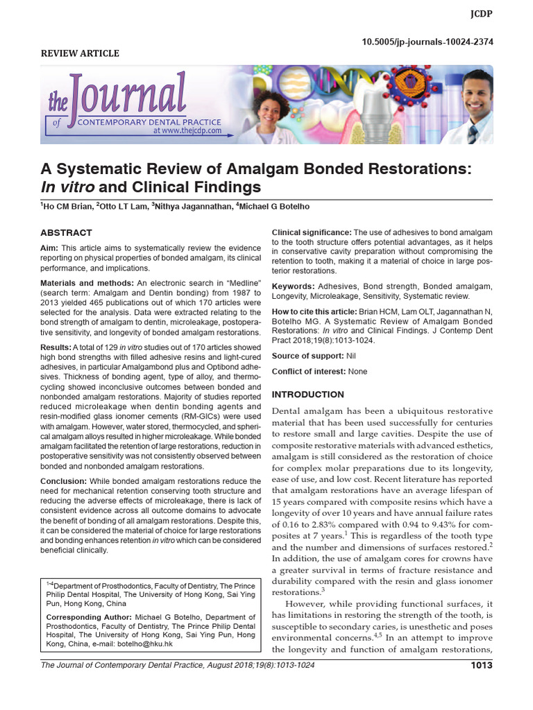 A Systematic Review of Amalgam Bonded Restorations, in Vitro and ...